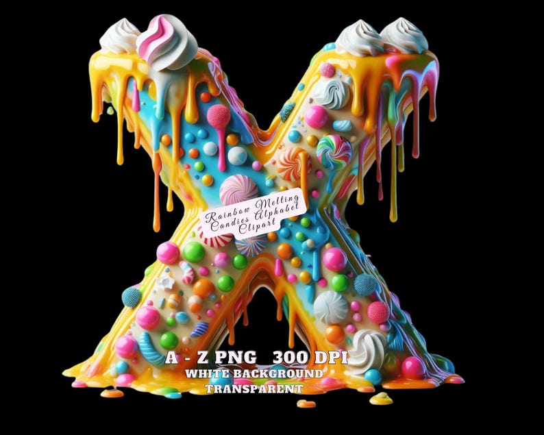 Rainbow Candy Alphabet Clipart, Rainbow Melting Alphabet Clipart PNG ...