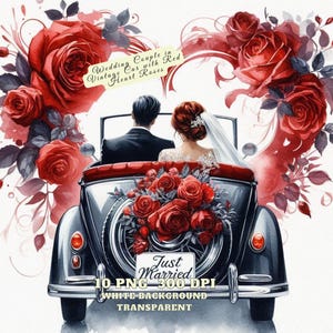 Bride and Groom in Just Married Wedding Car Clipart, Wedding Couple in ...
