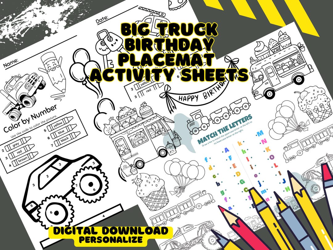 Birthday Monster Big Truck Birthday Placement Activity Sheets ...