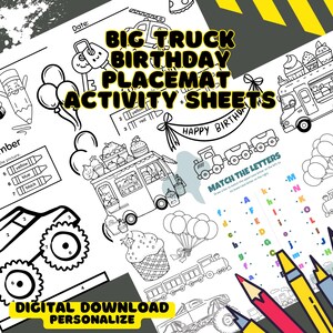 Birthday Monster Big Truck Birthday Placement Activity Sheets ...