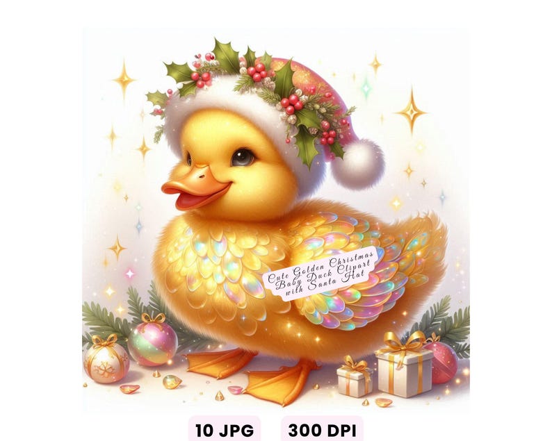 Christmas Duck Clipart, Cute Golden Christmas Baby Duck Clipart ...