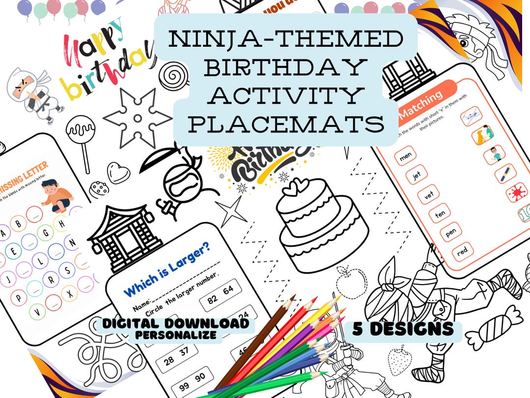 Ninja Birthday Party Coloring Sheet, Ninja Theme Party Favor Kids ...