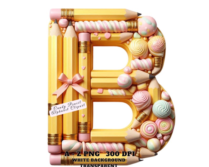 Alphabet Clipart, Candy Pencil Alphabet PNG, Sweet Pencil Font Letters ...