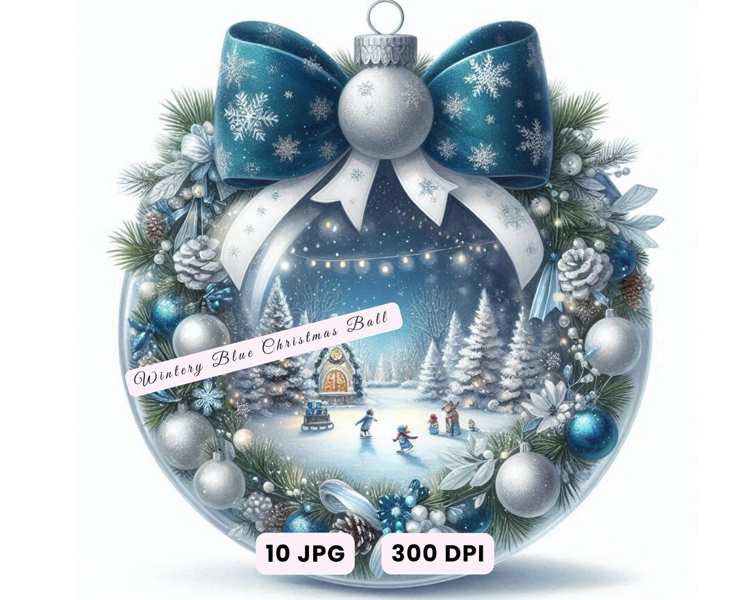 10 Christmas Baubles Clipart, Watercolor Baubles Clip Art, Blue Xmas ...