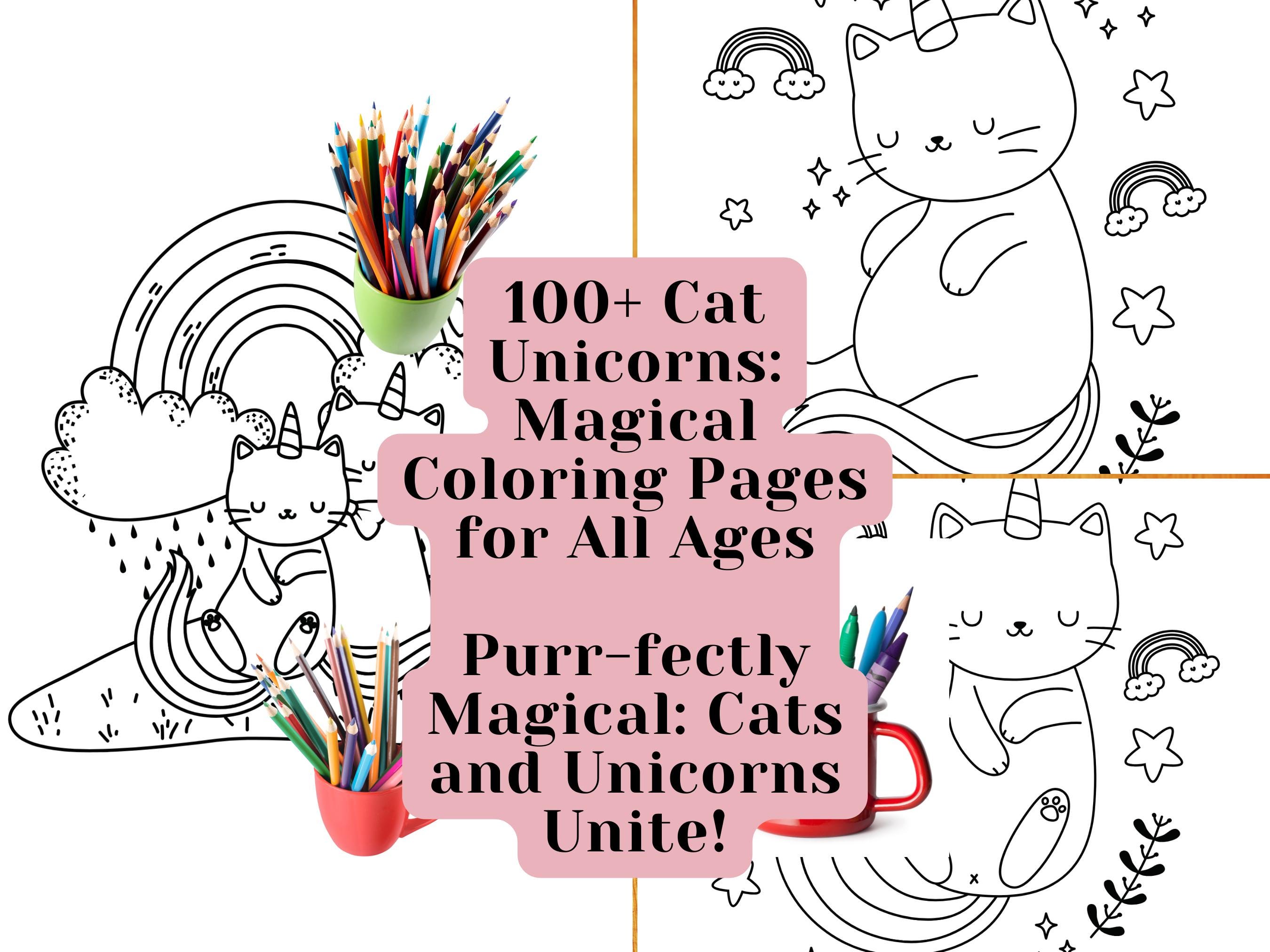 Unicorn Cat Coloring Pages for Kids, Kittycorn Coloring Book, Cute ...