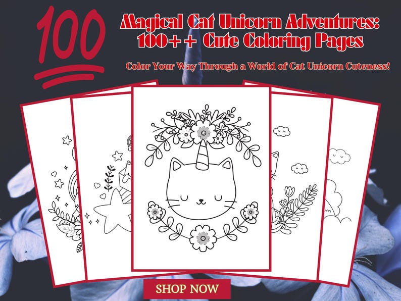 Unicorn Cat Coloring Pages for Kids, Kittycorn Coloring Book, Cute ...
