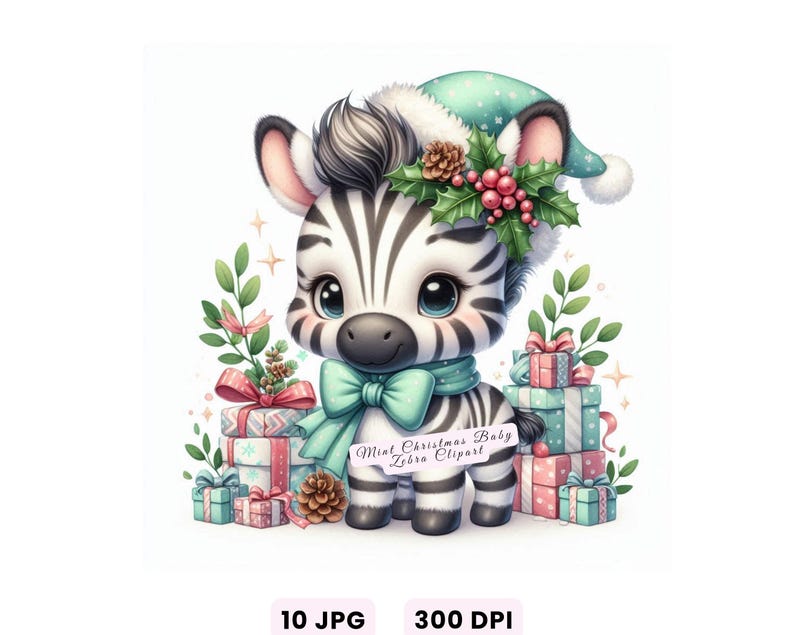 Baby Zebra Christmas Clipart PNG, 10 Cute Safari Animals in Santa Hats ...