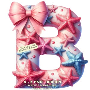 Pink Starfish Alphabet Clipart, Watercolor Ocean-themed Alphabet ...