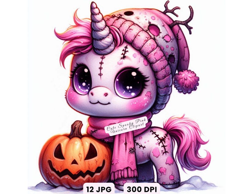 Cute Pink Spooky Unicorn Clipart, Pastel Halloween Unicorn JPG, Spooky ...
