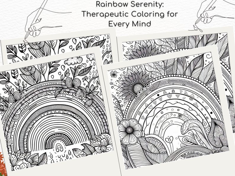 Rainbow Coloring Pages for Neurodiversity Therapeutic & Mindful Art for ...