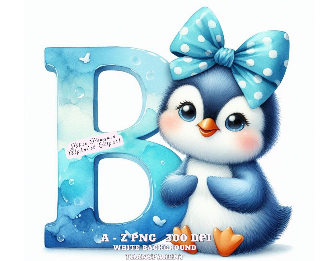 Cute Baby Animals A-Z PNG, Baby Animal Alphabet PNG, Blue Penguin ...