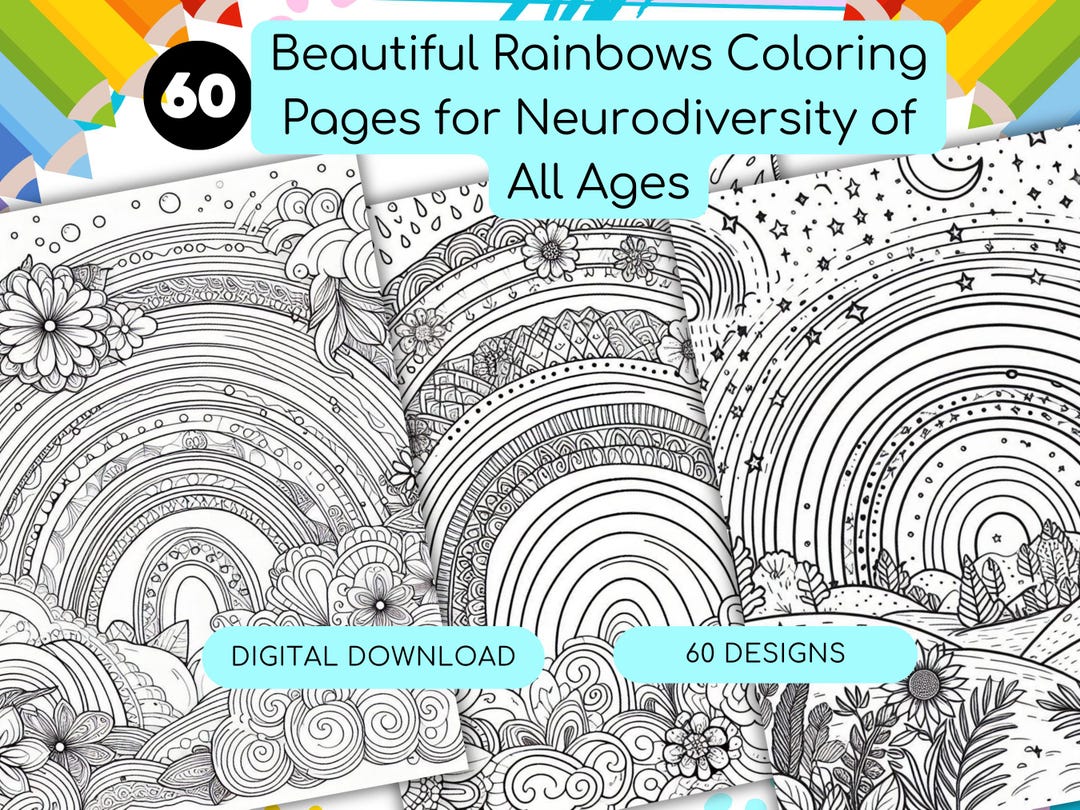 Rainbow Coloring Pages for Neurodiversity Therapeutic & Mindful Art for ...