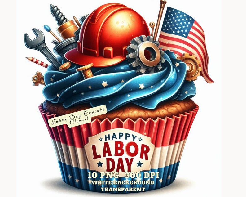 Labor Day Cupcake Clipart, Happy Labor Day Clipart Bundle, Watercolor ...