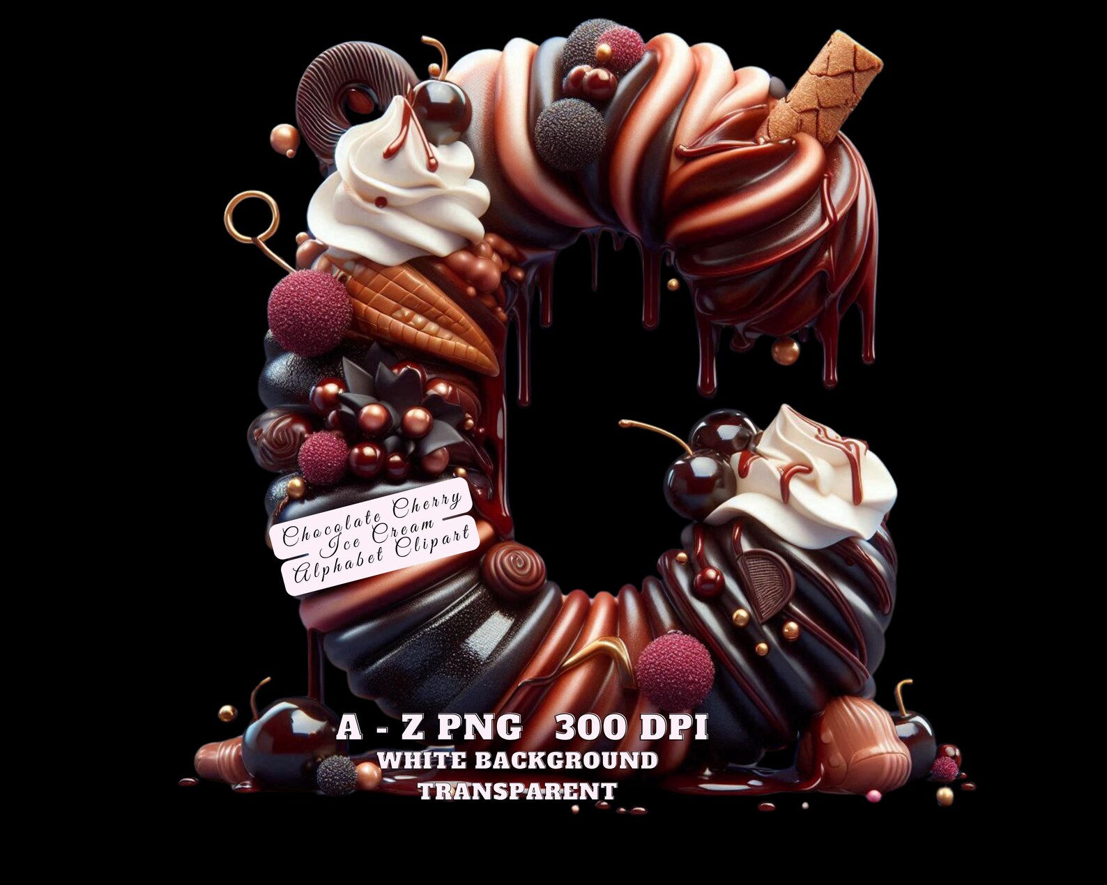 Alphabet Clipart PNG, Chocolate Cherry Ice Cream Letters A–Z, Sweet ...