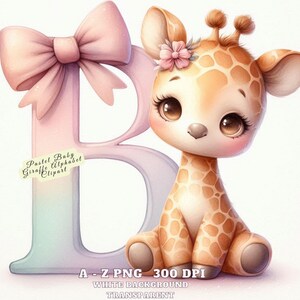 Animal Giraffe Alphabet Clipart, Baby Giraffe Watercolor Alphabet ...
