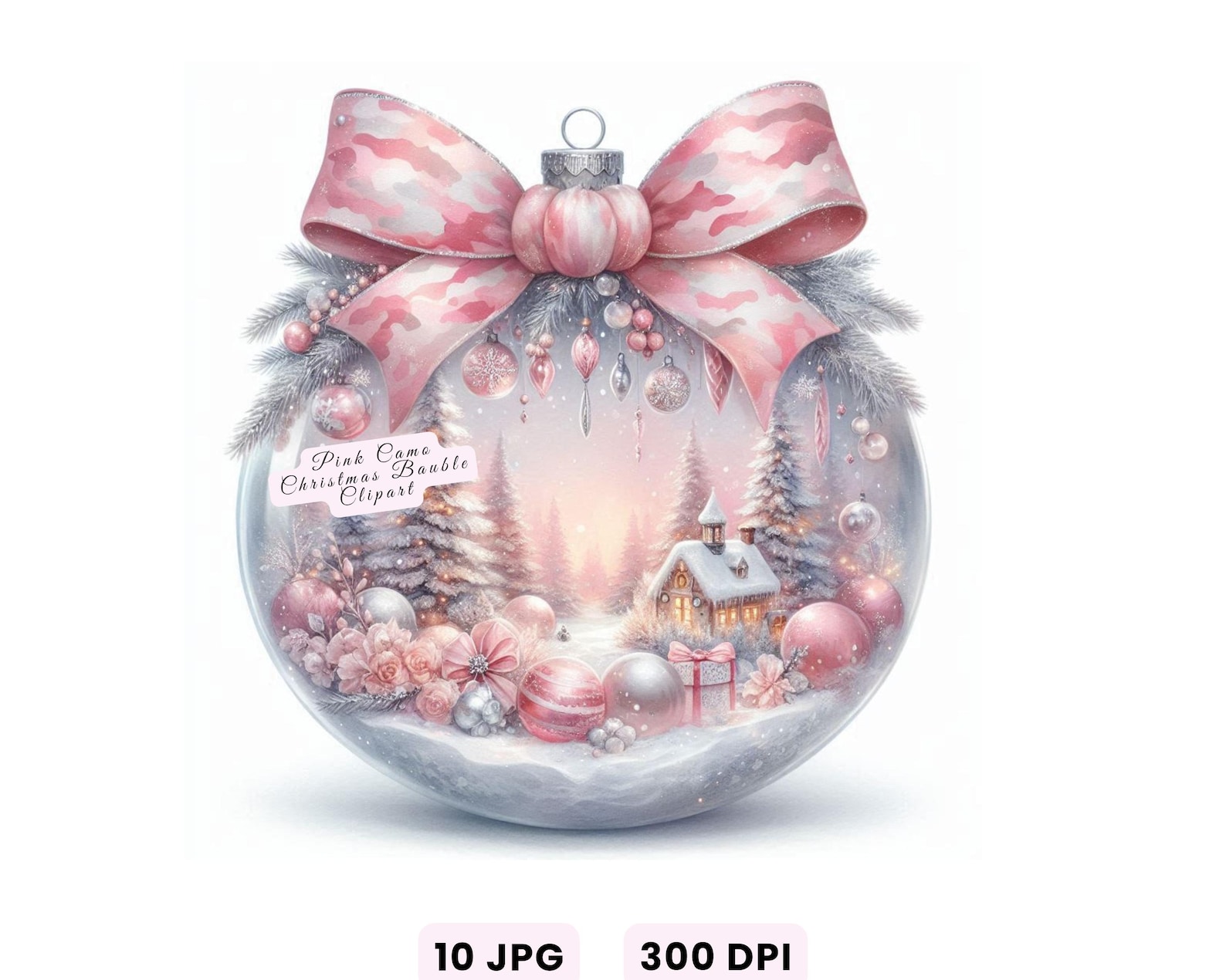 Pink Christmas Bauble Clipart, 10 Christmas Balls Clipart, Elegant Xmas ...