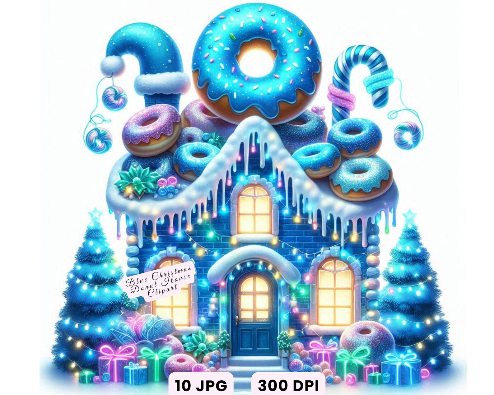 Winter House Clipart, Christmas House Clipart, Blue Christmas Donut ...
