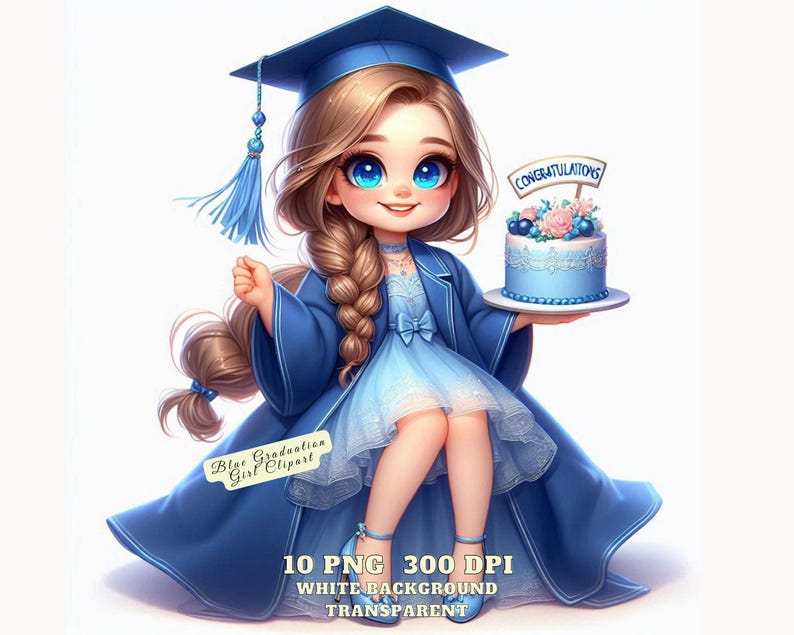 Blue Graduation Girl Clipart PNG, Cute Graduate Digital Download, Class ...