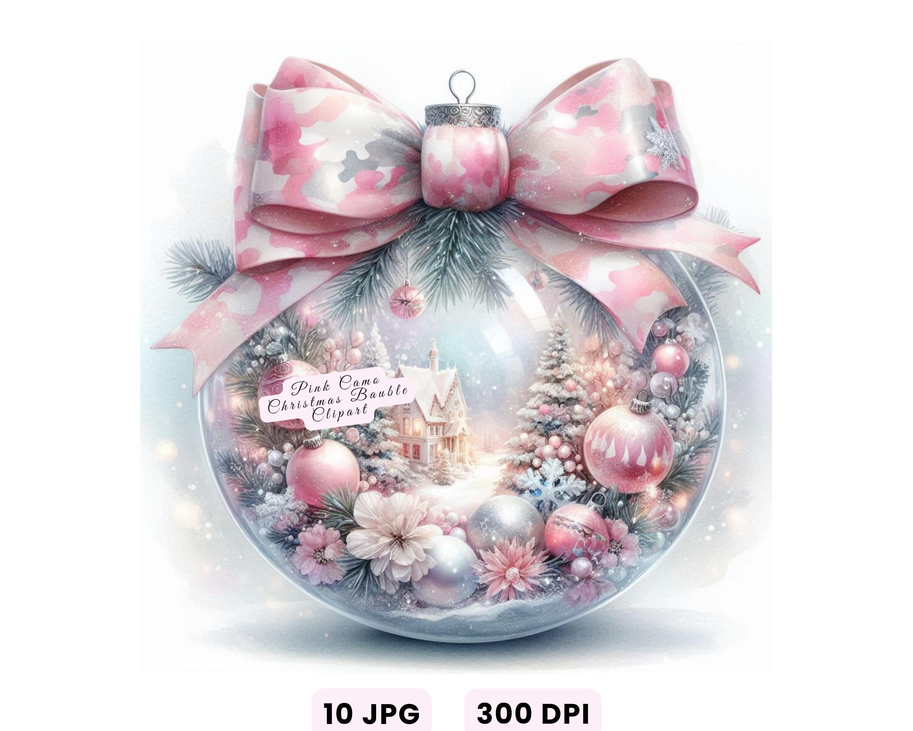 Pink Christmas Bauble Clipart, 10 Christmas Balls Clipart, Elegant Xmas ...