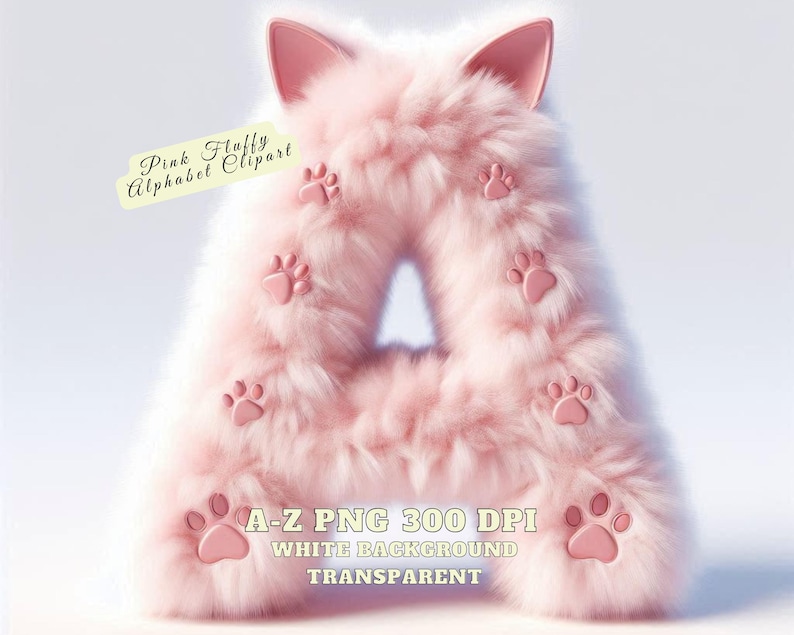 Pink Fluffy Alphabet Clipart, Fluffy Pink Letters Clipart, Soft Furry ...