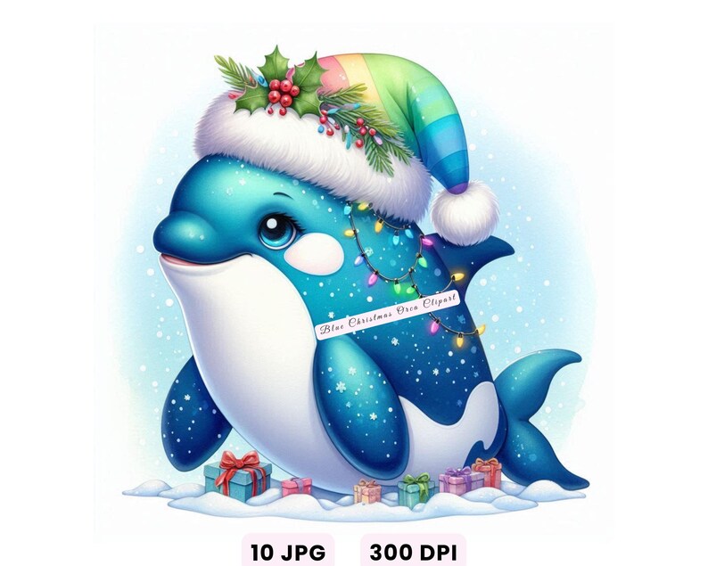 Sea Animal Christmas Clipart, Orca Christmas Clipart, Blue Winter ...
