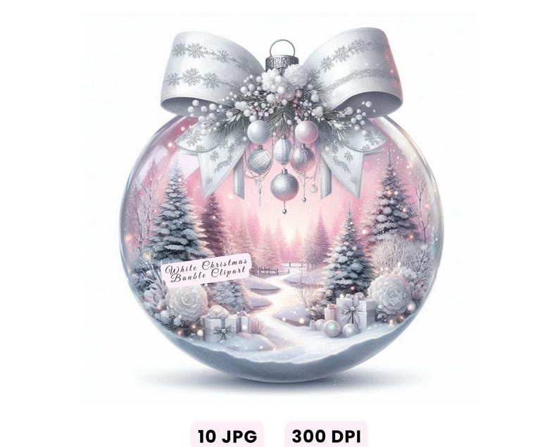 White Christmas Bauble Clipart, Watercolor Christmas Ornament Clipart ...