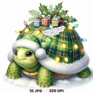 Christmas Animal Clipart, 10 Green Plaid Christmas Turtle Clipart ...