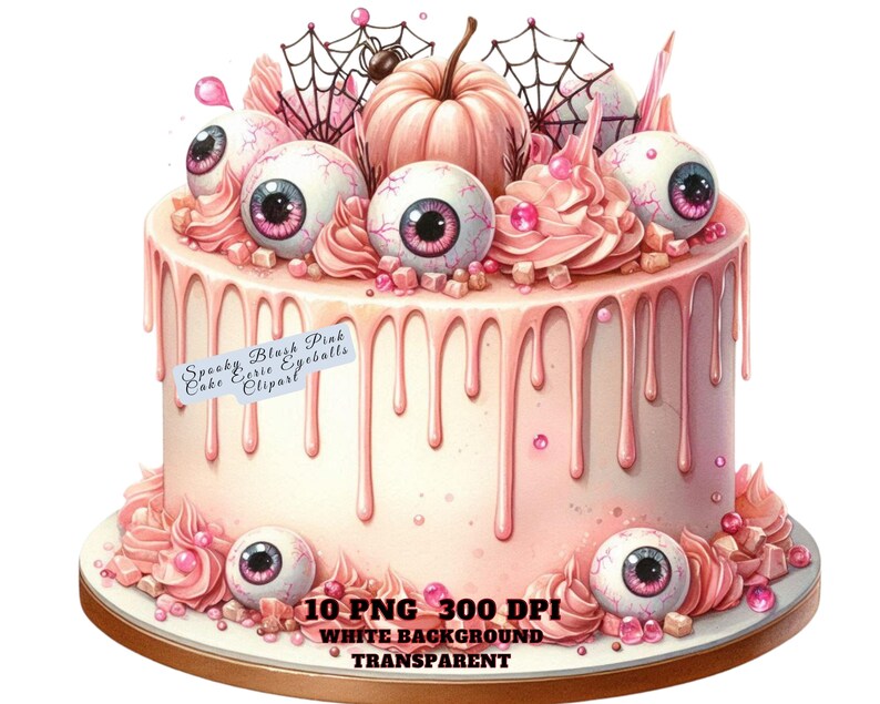 Halloween Cake Clipart, Spooky Dessert Clipart, Spooky Pink Halloween ...