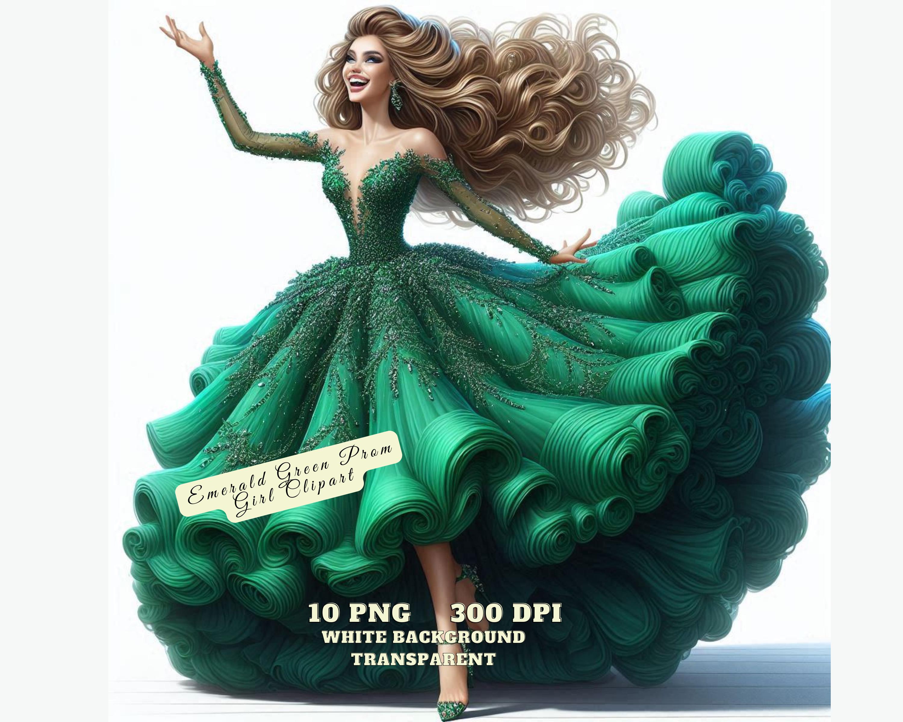 Emerald Green Prom Girl Clipart, Quinceañera PNG, Fashion Girl ...