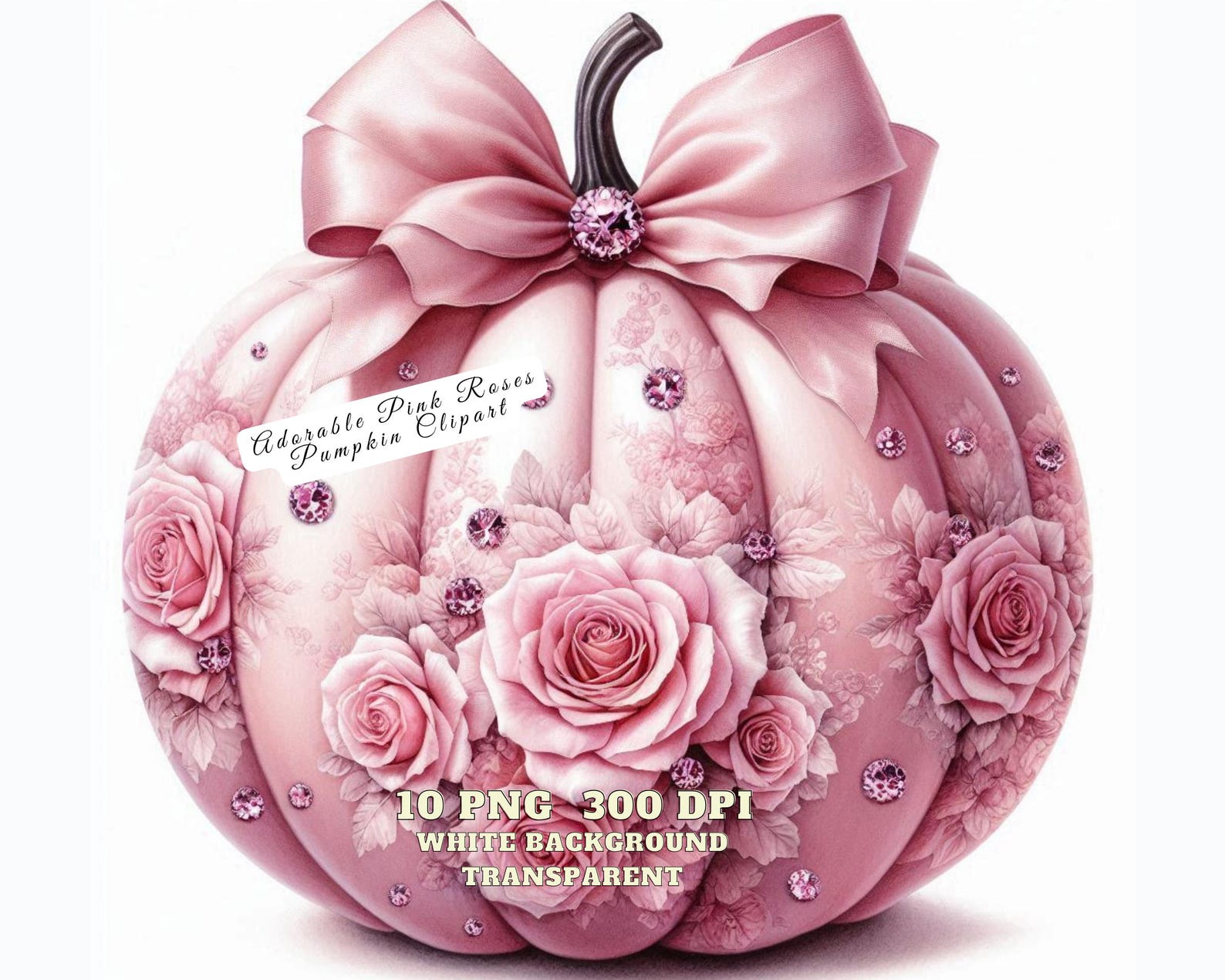 Adorable Pink Roses Pumpkin Clipart, Elegant Floral Pumpkin PNG, Fall ...