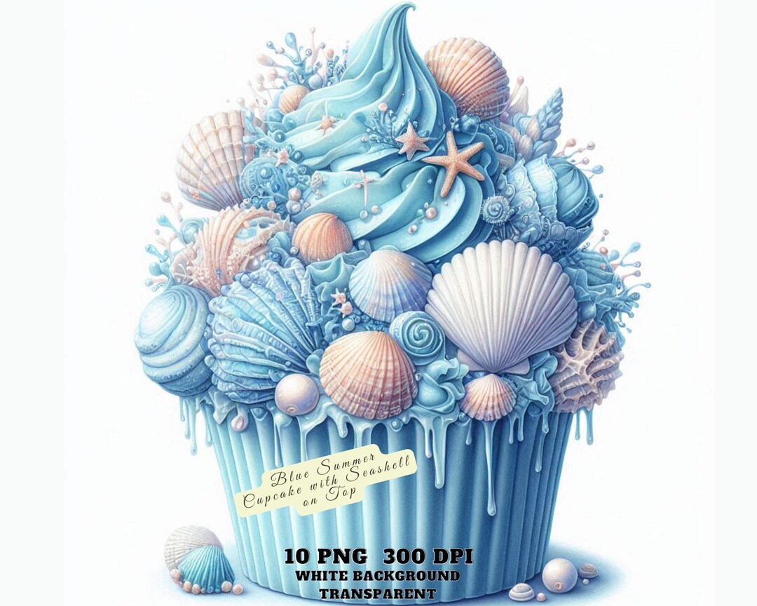 Summer Cupcake Clipart, Blue Summer Cupcake With Seashell PNG, Ocean ...