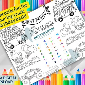 Birthday Monster Big Truck Birthday Placement Activity Sheets ...