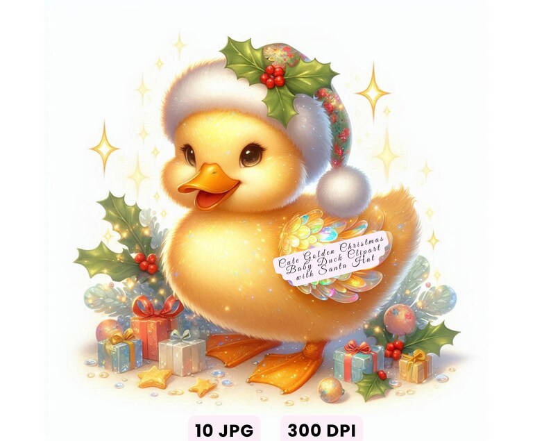 Christmas Duck Clipart, Cute Golden Christmas Baby Duck Clipart ...