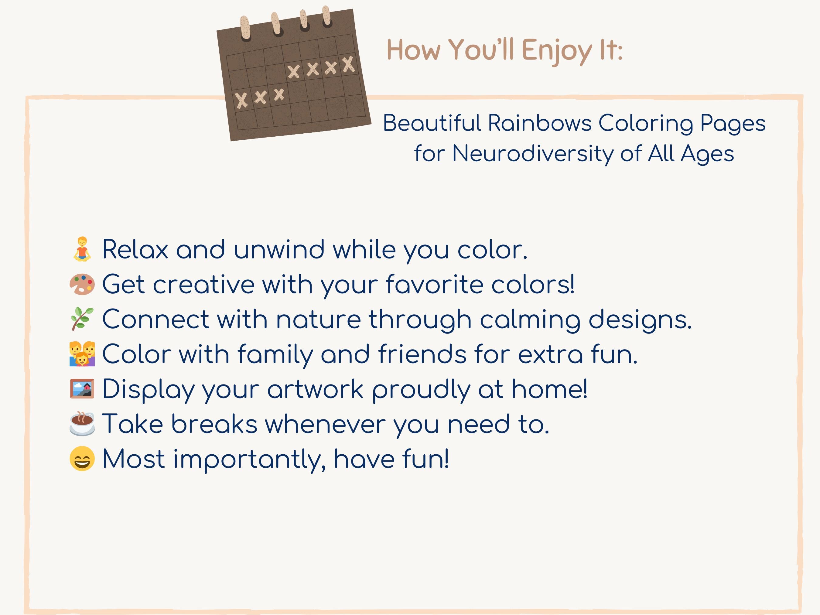 Rainbow Coloring Pages for Neurodiversity Therapeutic & Mindful Art for ...