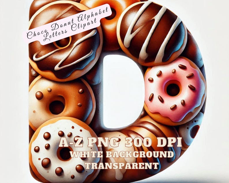 Donut Alphabet Letters, Donut 3D Letters PNG, Donut Alphabet Clipart ...