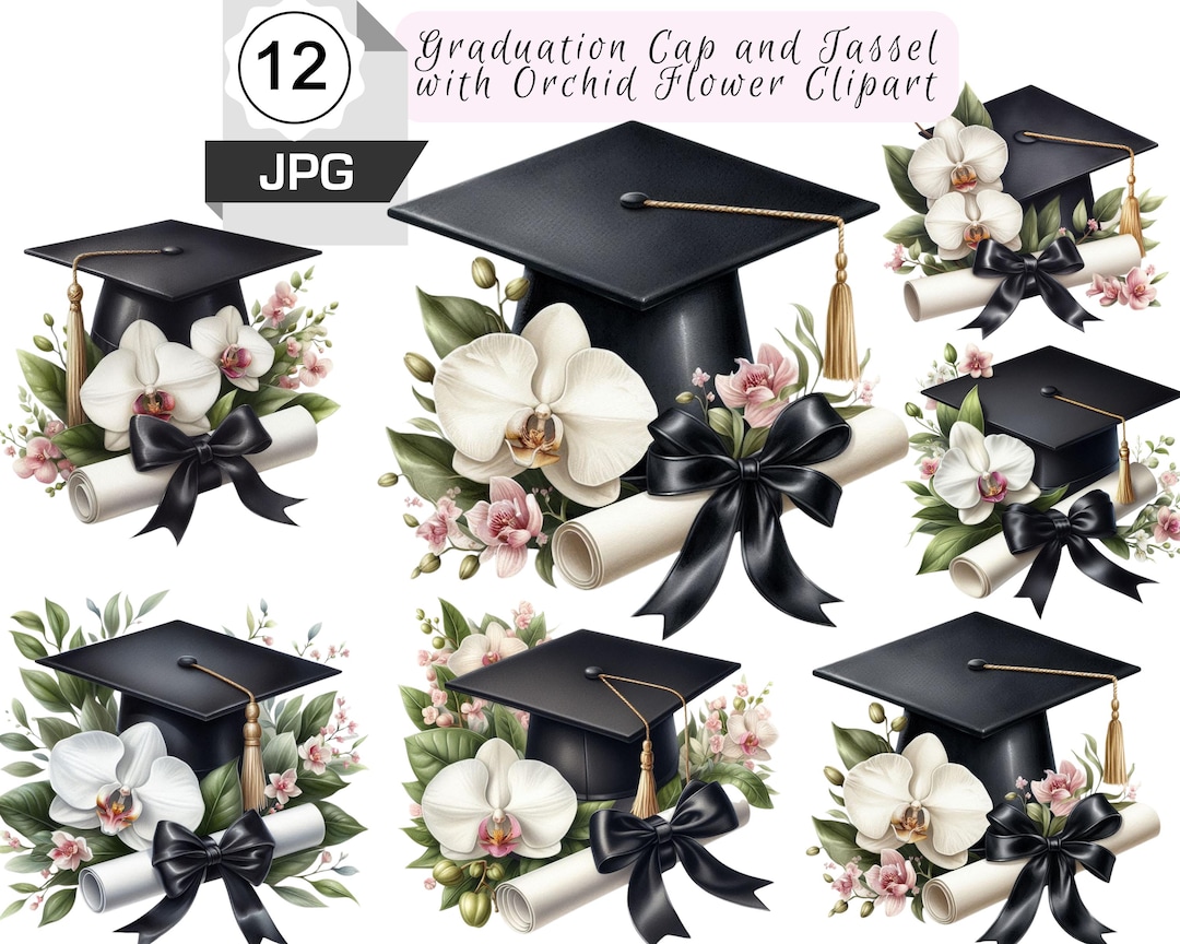 Watercolor Diploma and Cap With Flower Clipart, Graduation Clipart ...