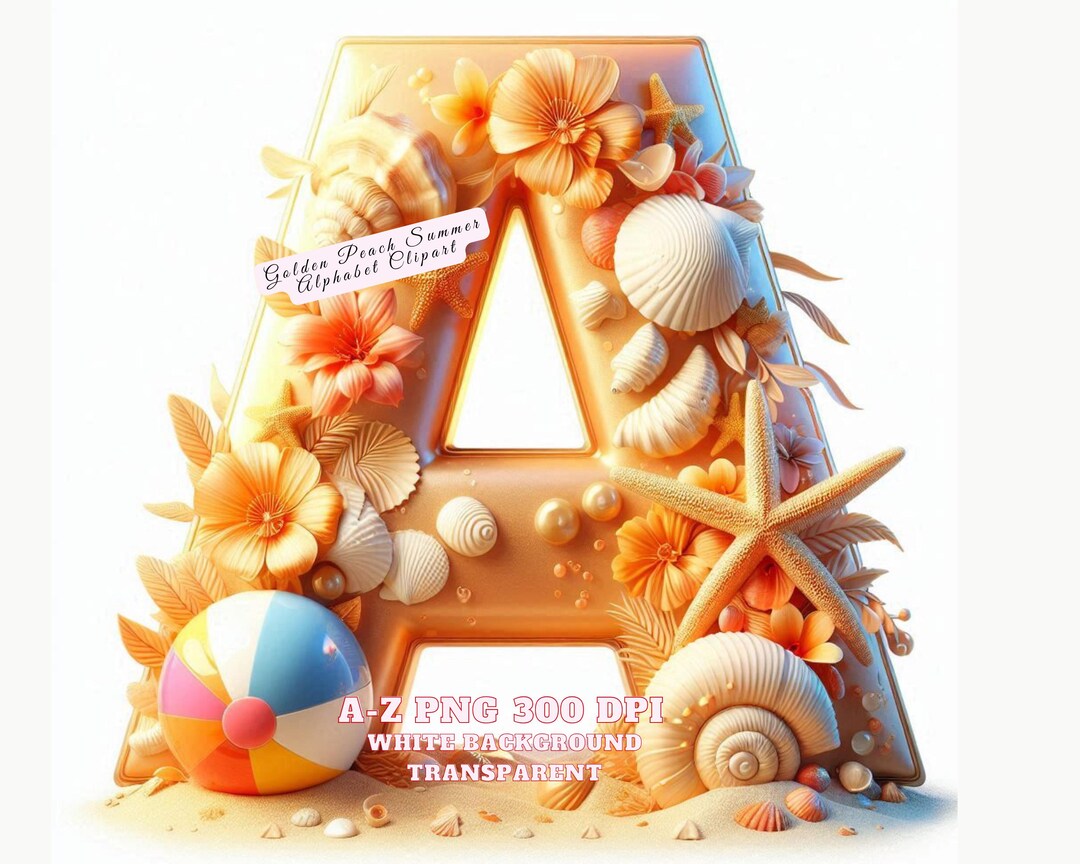Summer Alphabet Clipart, Golden Peach Watercolor Alphabet Clipart ...