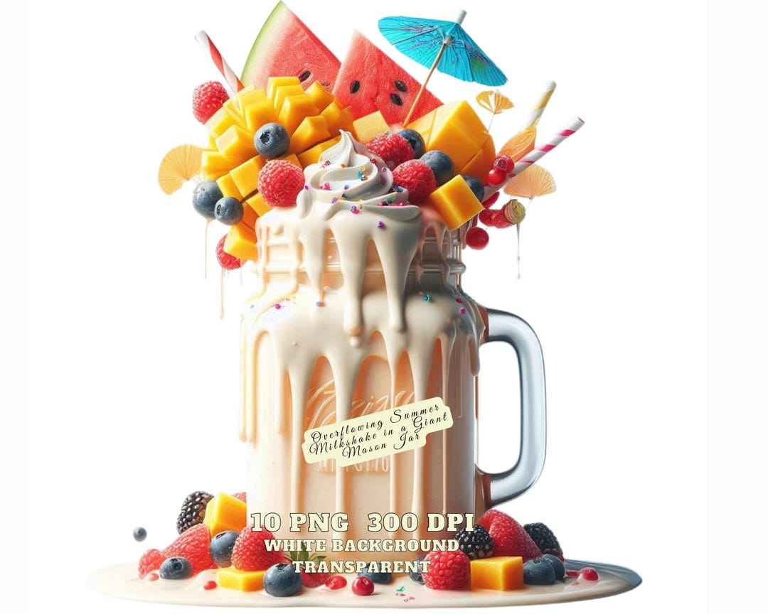 Overflowing Summer Milkshake in a Mason Jar Clipart - Fruity Milkshake ...