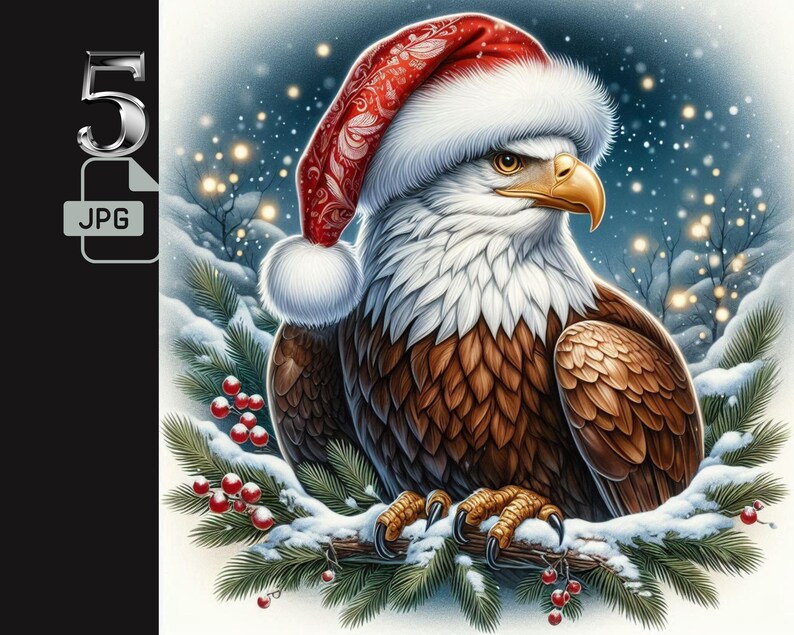 Christmas Animal Clipart, Majestic Eagle in Santa Hat Clipart ...