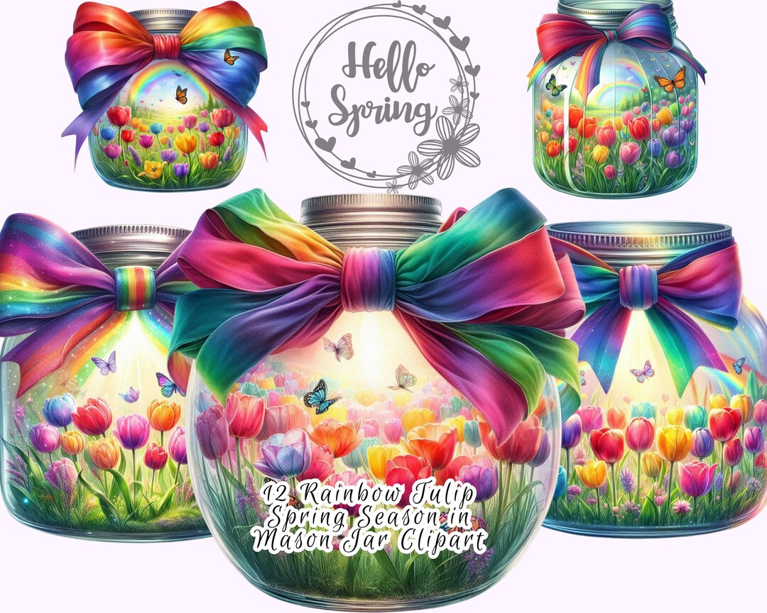 Spring Tulips Clipart, Rainbow Tulip Spring Season Mason Jar Clipart ...