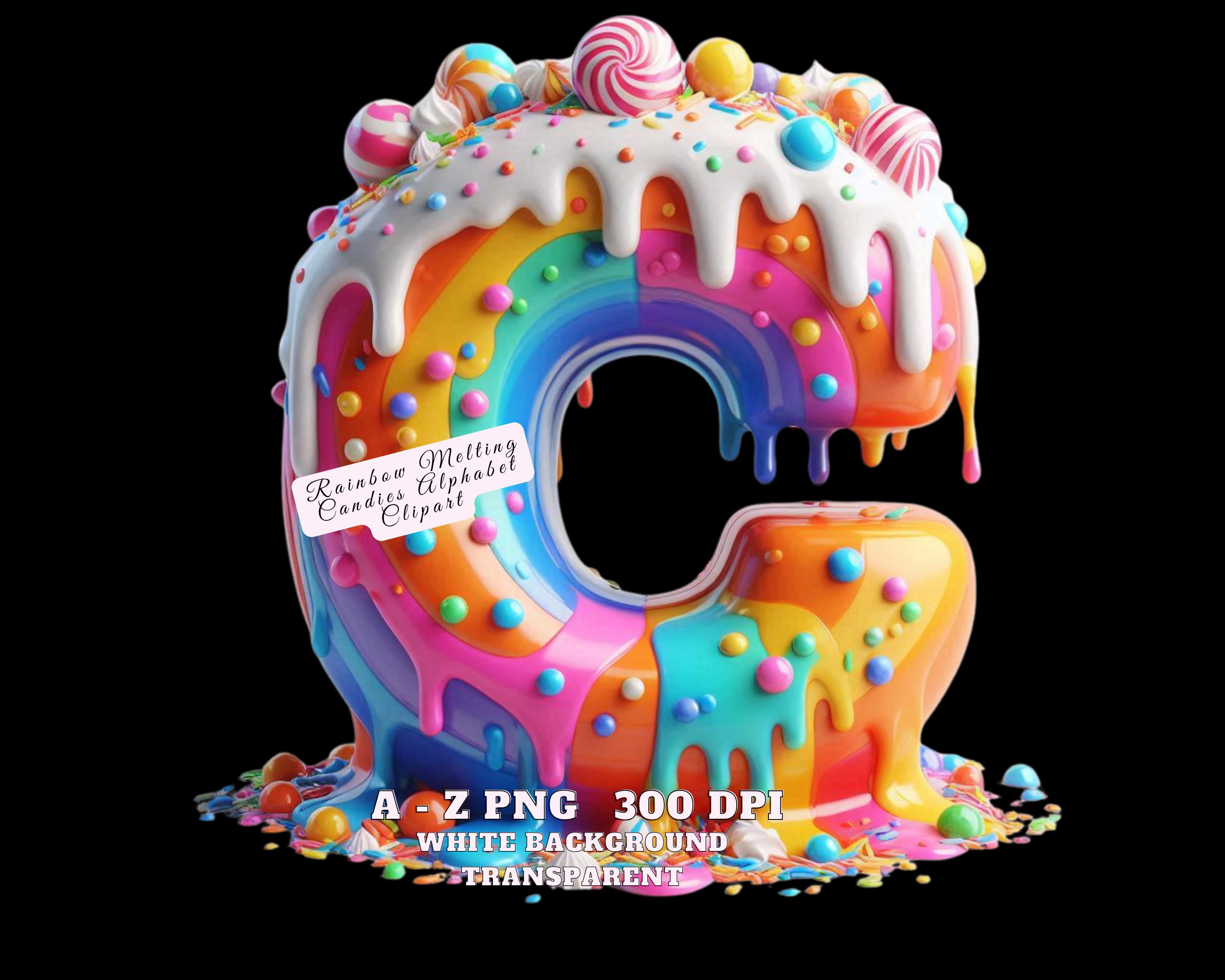 Rainbow Candy Alphabet Clipart, Rainbow Melting Alphabet Clipart PNG ...