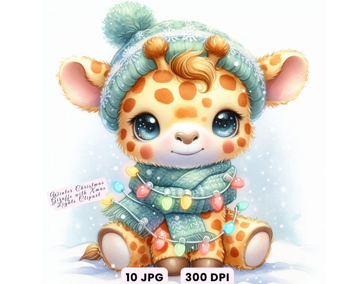 Christmas Giraffe Clipart, Watercolor Holiday Animal Illustration ...