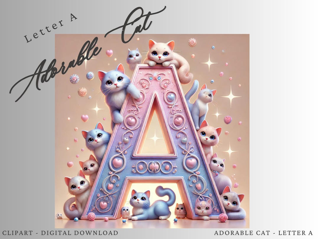 Adorable Cat Letter A Clipart, Adorable Cat-theme Letter A Clipart on ...