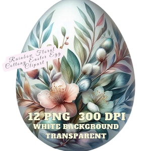 Rainbow Easter Egg Clipart, 12 Bundle of Rainbow Floral Cottony Easter ...