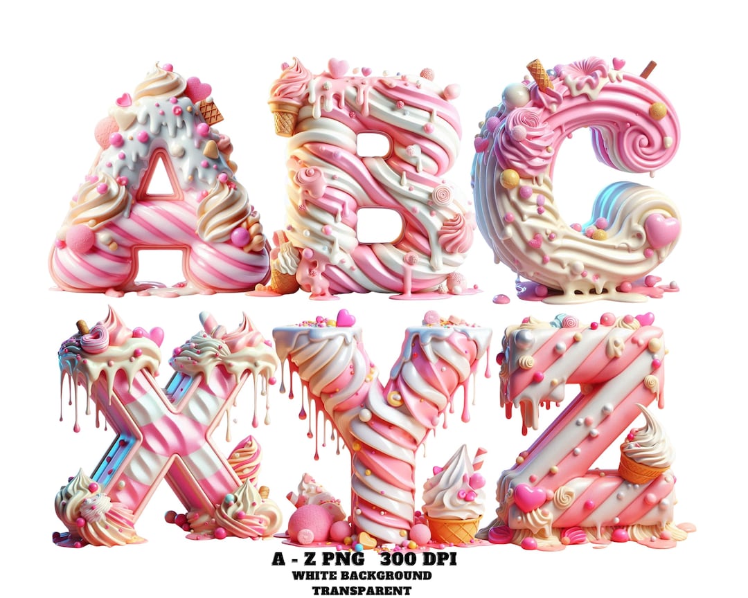 Alphabet Clipart PNG – Baby Pink Vanilla Ice Cream Letters A–Z, Melting ...