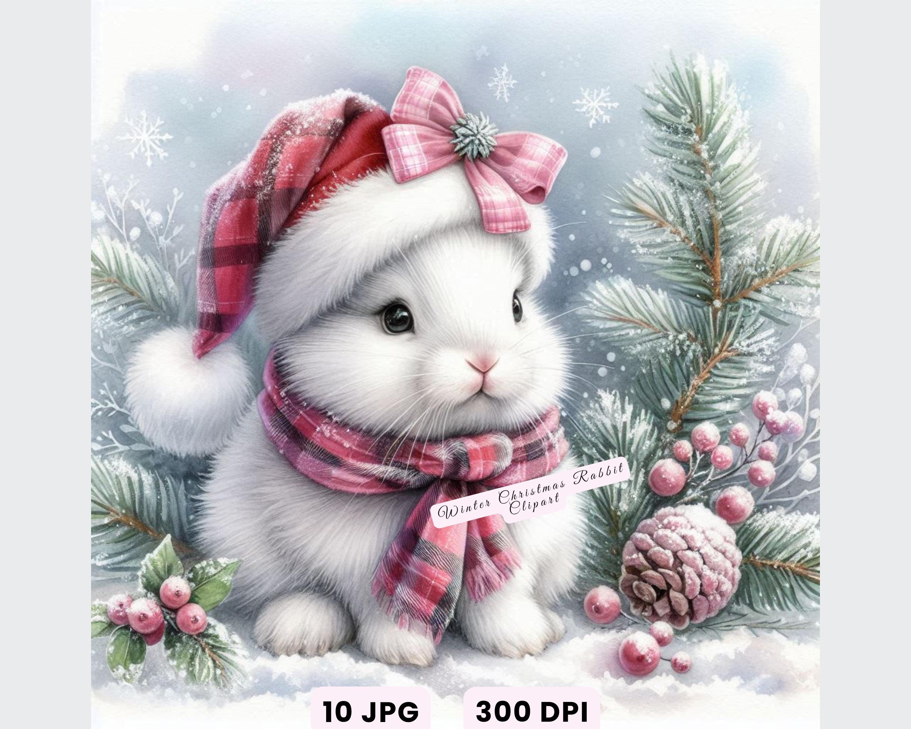 Christmas Animals Clip Art, High Res Winter Christmas Rabbit Clipart ...