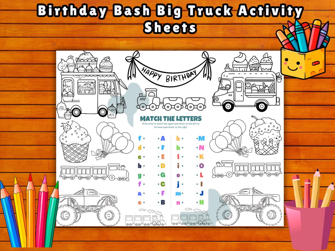Birthday Monster Big Truck Birthday Placement Activity Sheets ...