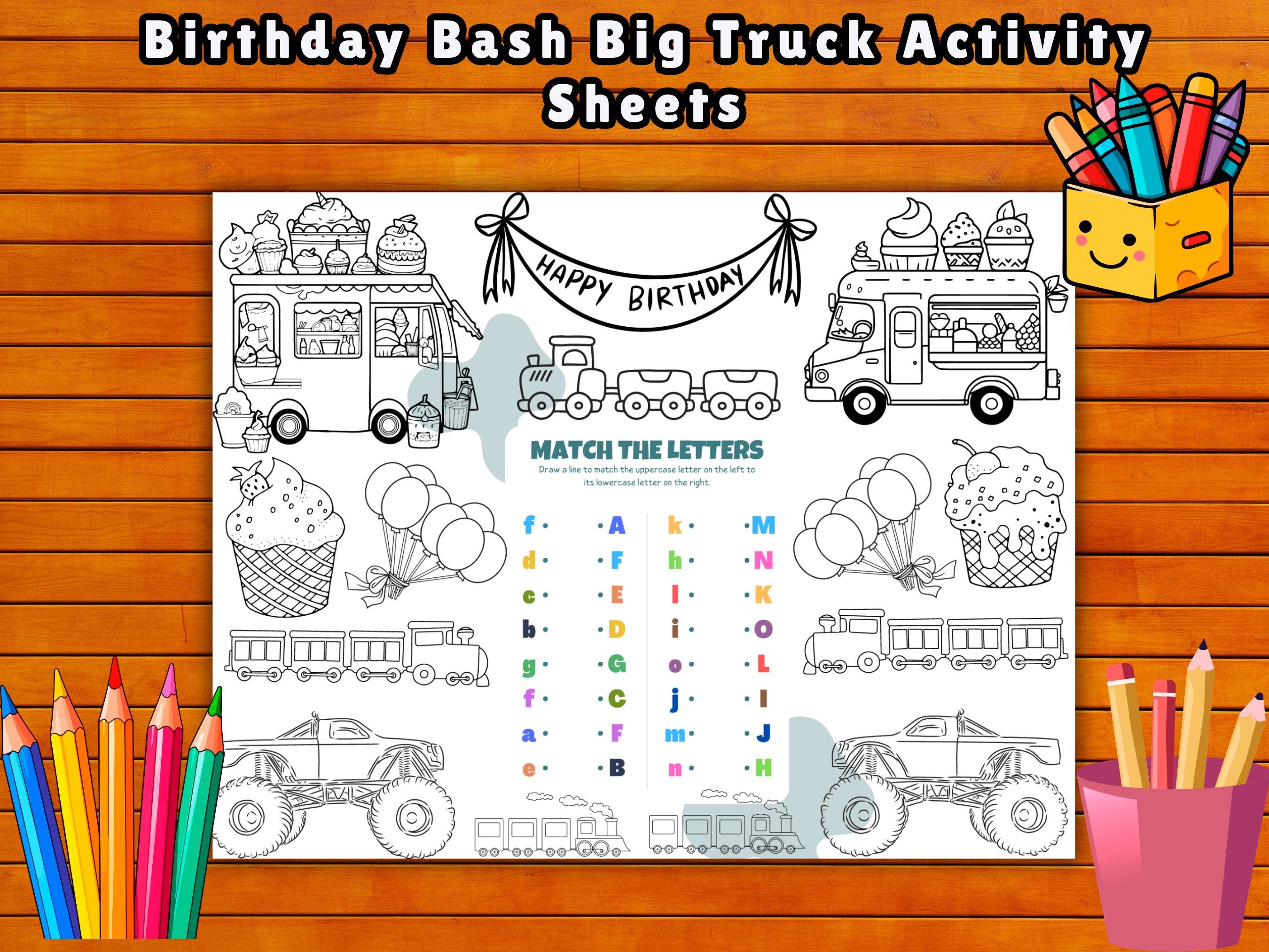 Birthday Monster Big Truck Birthday Placement Activity Sheets ...