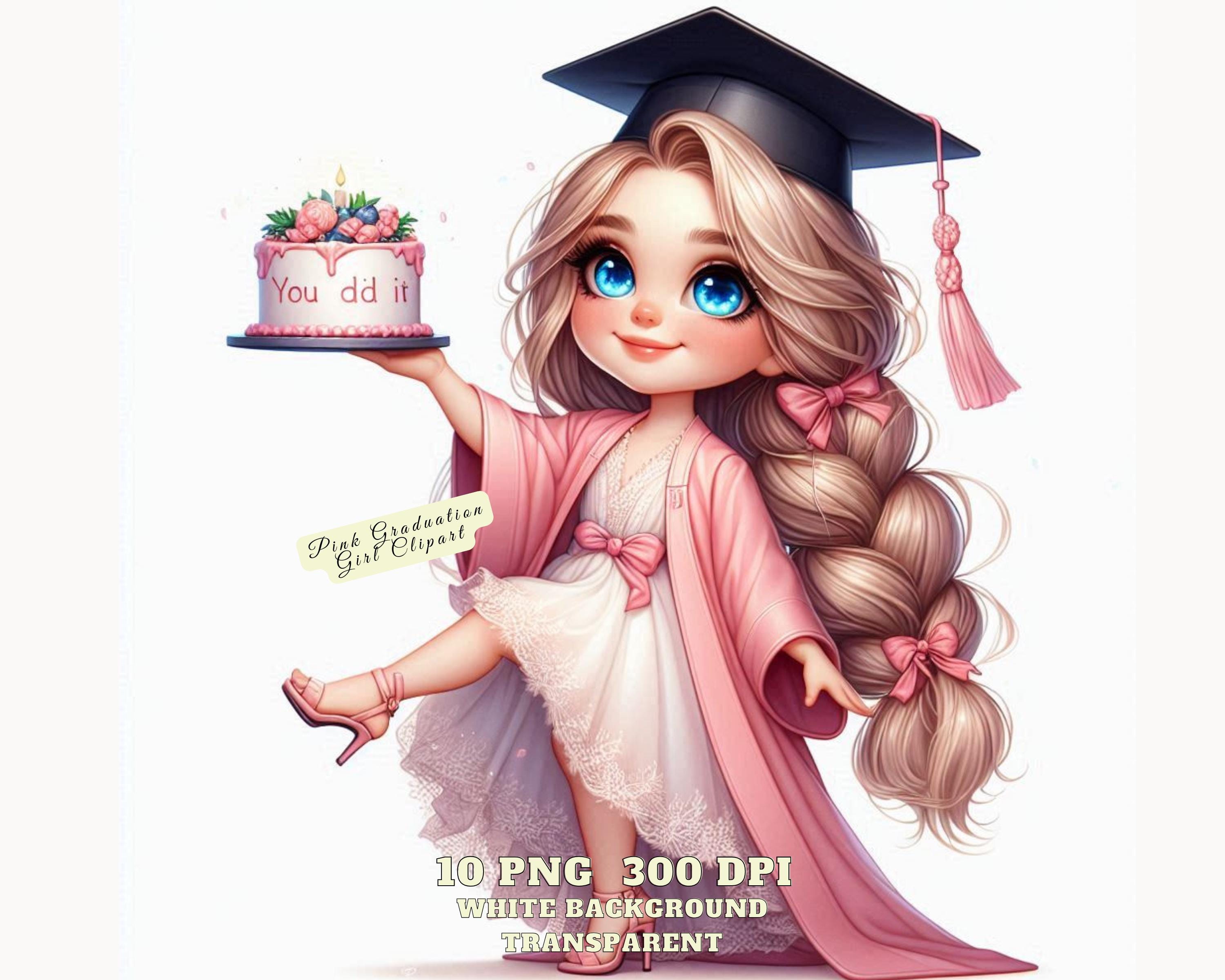 Pink Graduation Girl Clipart PNG, Cute Graduate Digital Download, Class ...