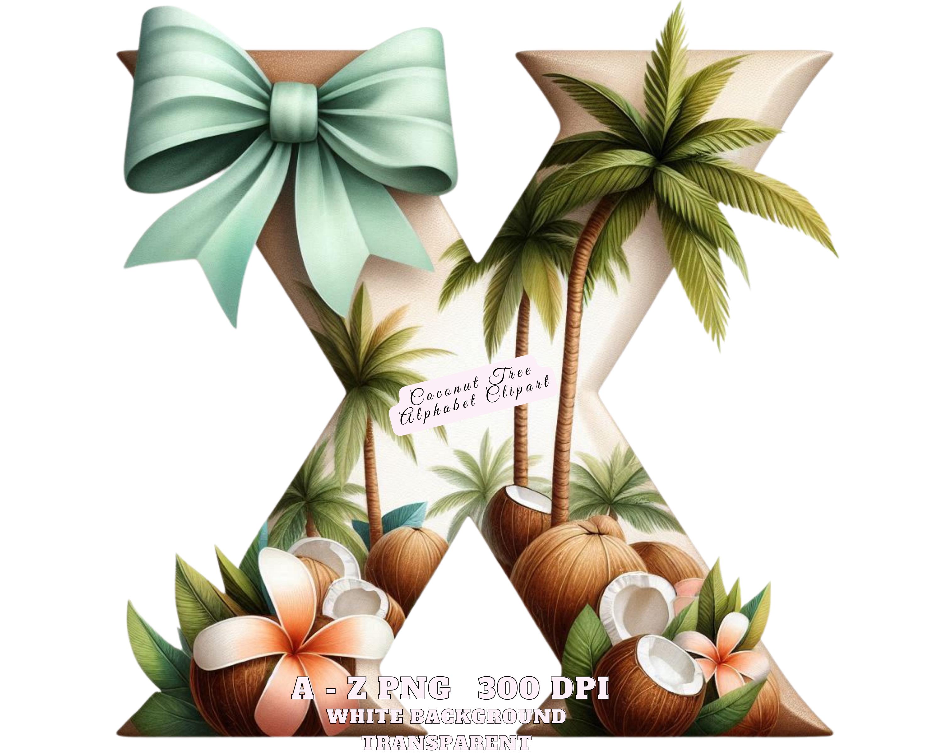 Tropical Coconut Alphabet Clipart, Coconut Tree Alphabet PNG, Fruity ...